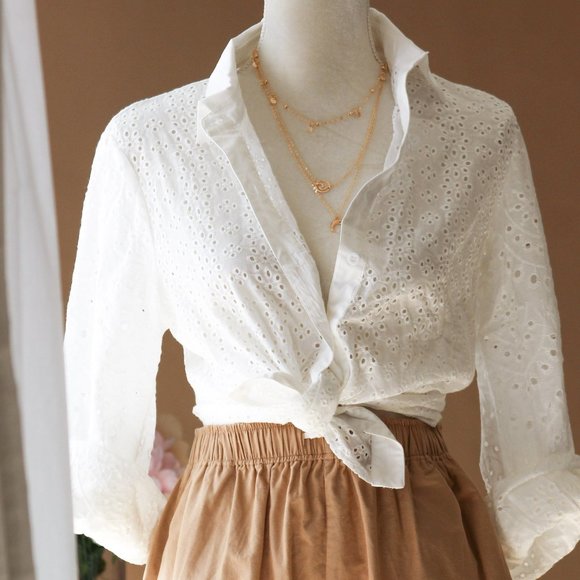 Berry Stylish | Tops | All Eyes On You White Eyelet Button Top Xsm ...